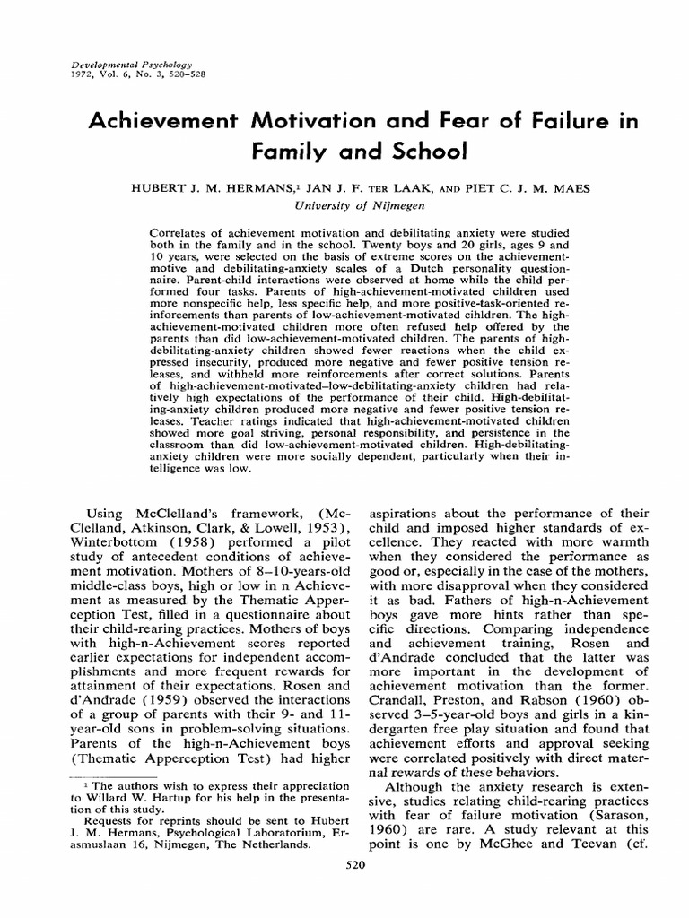 P - Achievement Motivation and Fear of Failure in Family and School ...