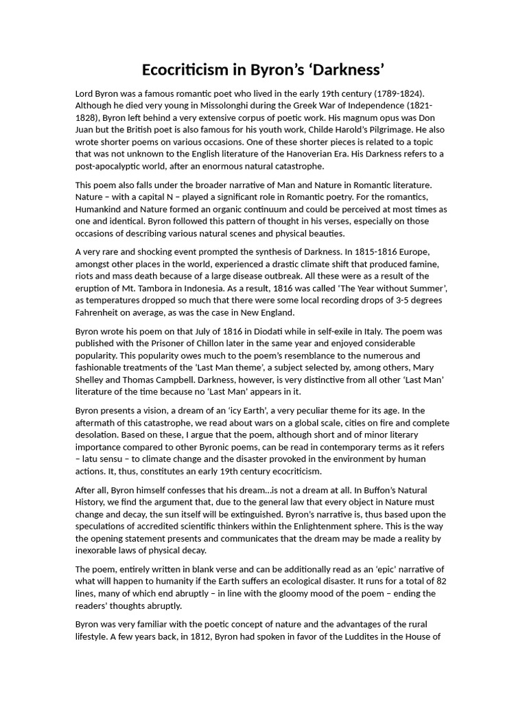 Ecocriticism in Byron's Darkness | PDF | Poetry | Lord Byron