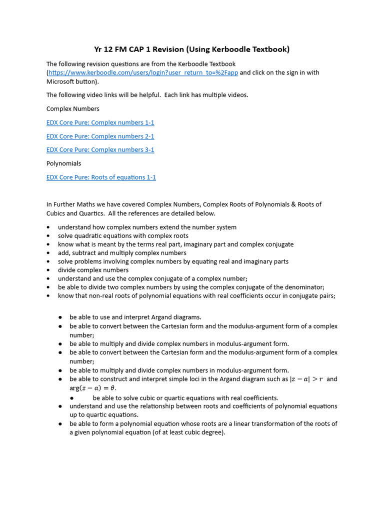 Yr 12 FM CAP 1 Revision 24-25 | PDF