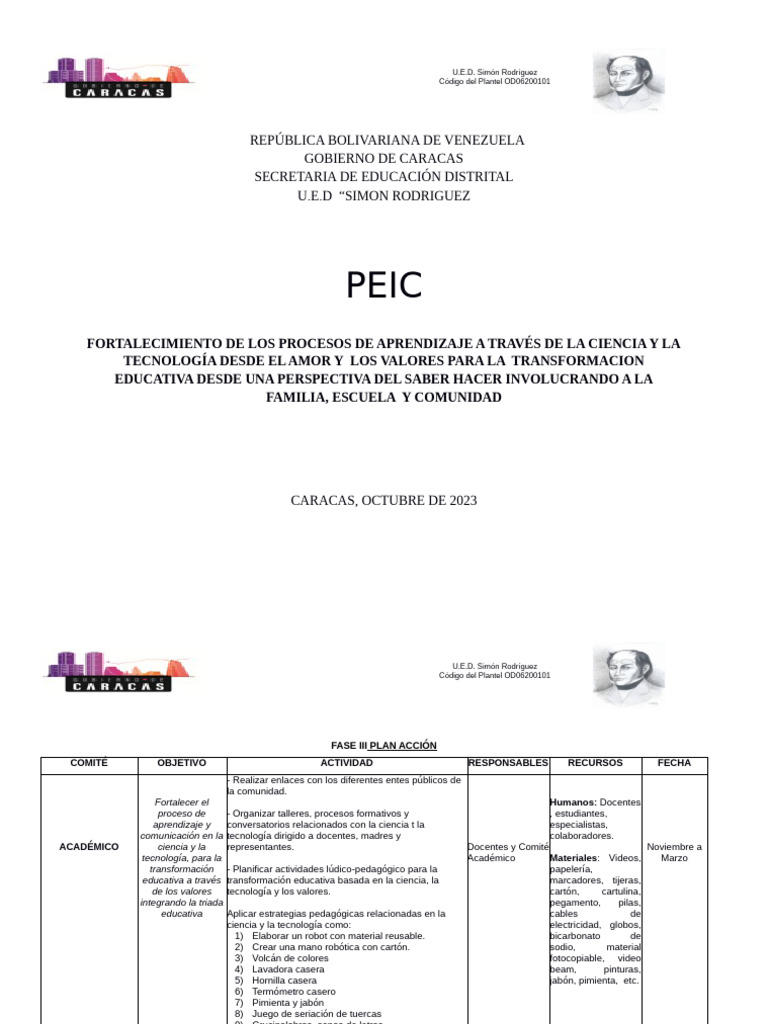 Comitedepadresevaluacion Plan de Accion Peic 2023-2024 | PDF ...