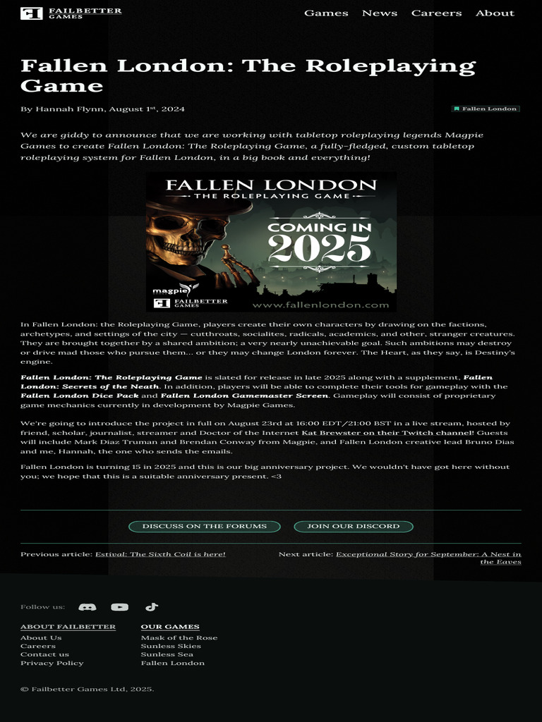Fallen London The Roleplaying Game Failbetter Games | PDF | Role Playing Games | Role Playing