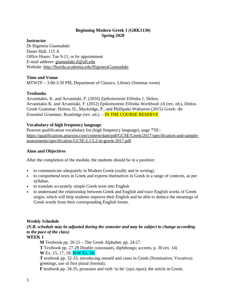 Giannadaki-Beginning-Modern-Greek-Spring-2020 | PDF | Grammatical ...