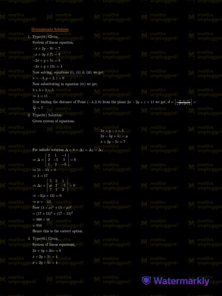Determinants Solutions | PDF | Equations | Mathematical Analysis