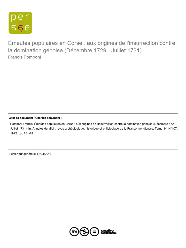 Émeutes en Corse : Origines de 1729-1731 | PDF | Gênes