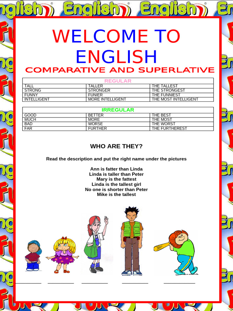 Welcome To English Adjectives Comparative and Supe Grammar Drills ...