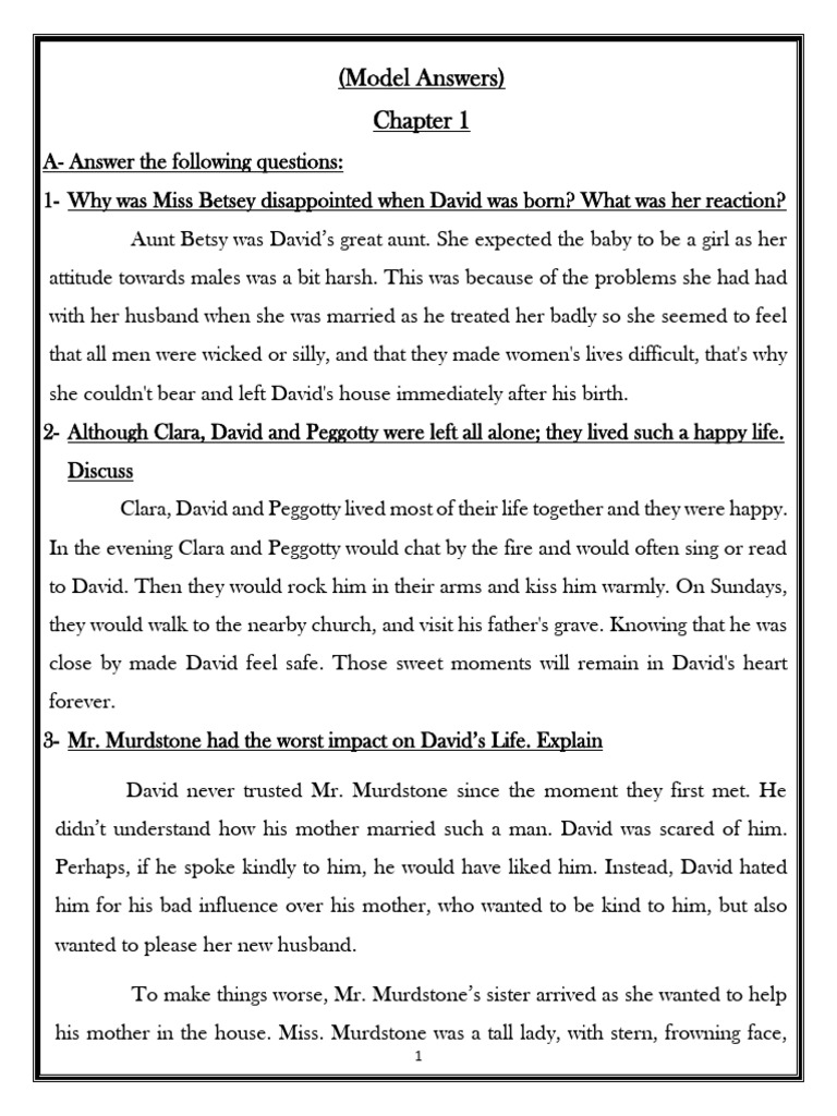 David Copperfield (Questions & Model Answers) Chapters 1-10-1 | PDF | David Copperfield