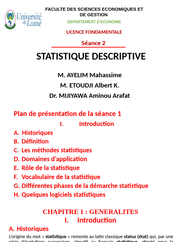 Introduction à la Statistique Descriptive | PDF | Statistiques ...