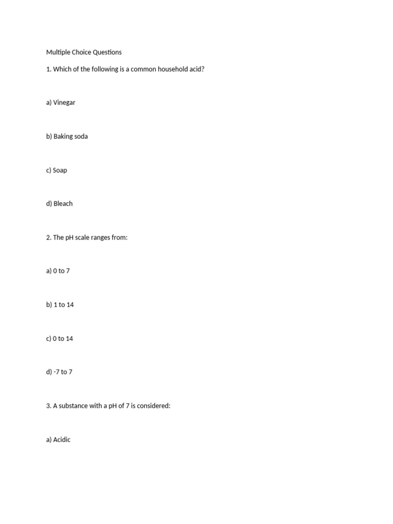 Common Acids and Bases Quiz | PDF | Acid | Ph