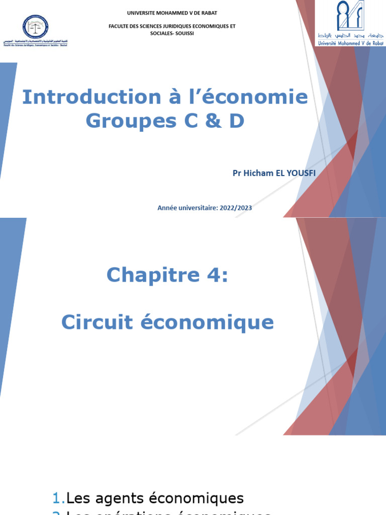 Chapitre 4 Le Circuit Économique Module Intro Eco S1 Groupes C & D 2022 - 2023 PR Hicham EL ...