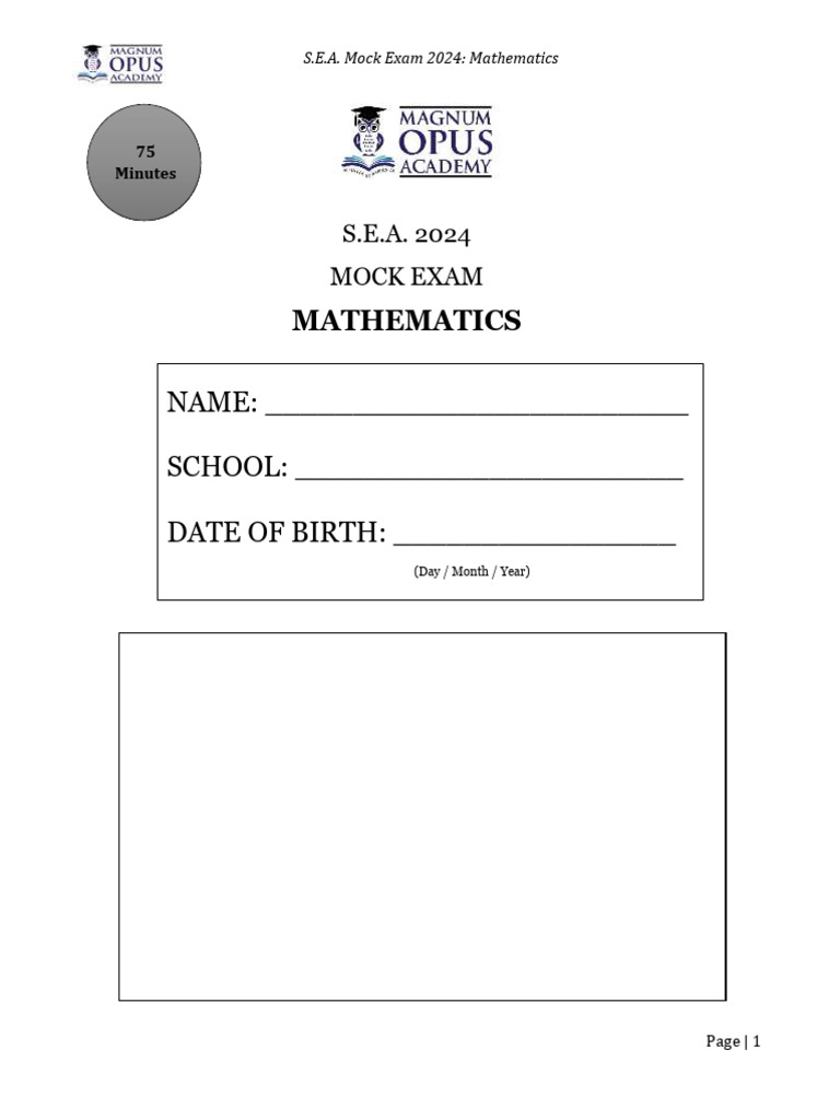 2024 - Mock Exam - Mathematics | PDF | Volume