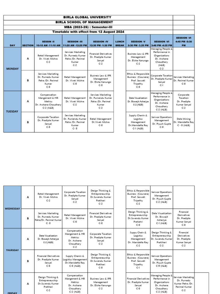 MBA Semester-III Timetable 2024 | PDF | Business Process | Business ...