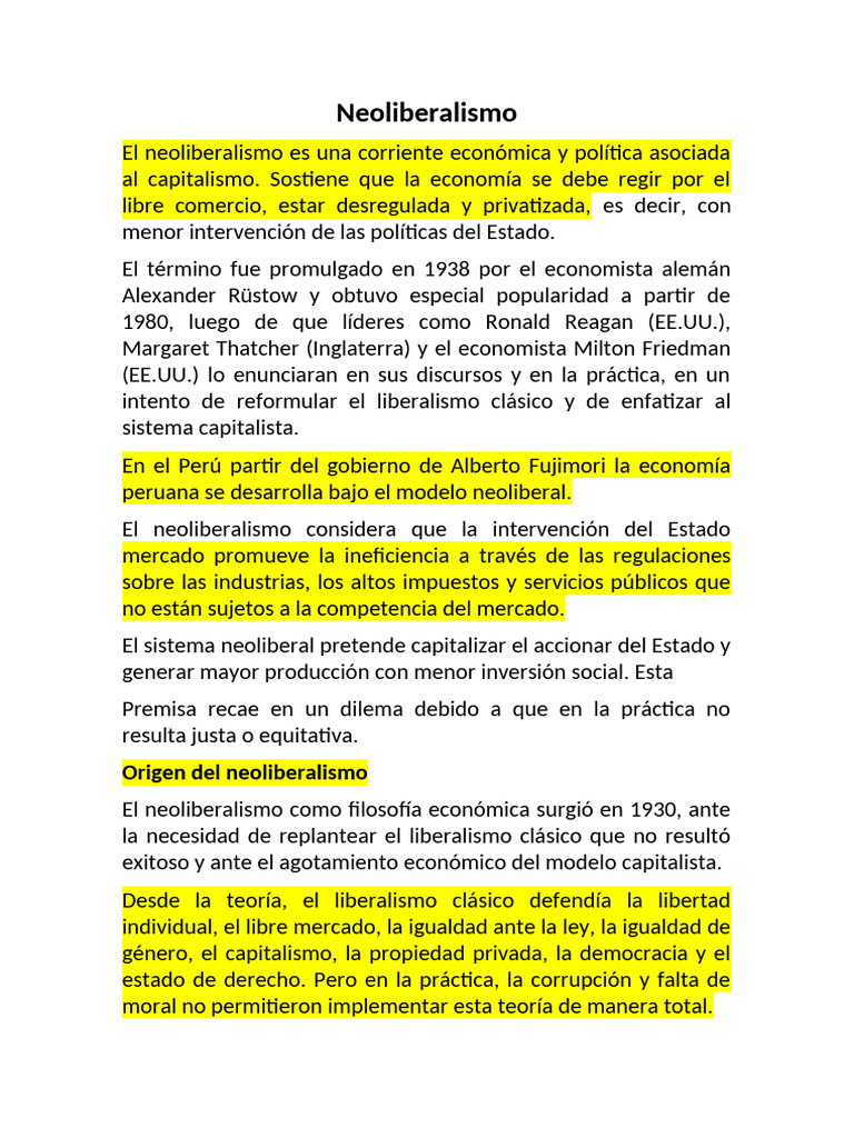 Neoliberalismo: Orígenes y Consecuencias | PDF | Neoliberalismo ...