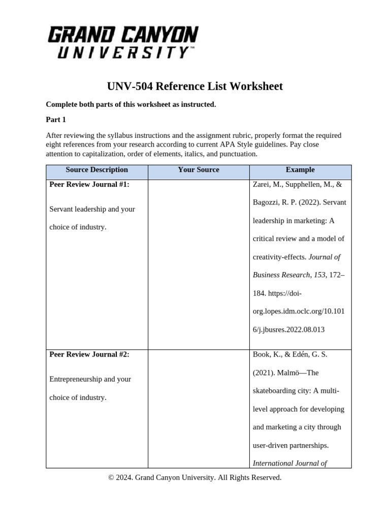 APA Reference List Worksheet Guide | PDF