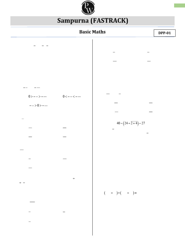 057) Basic Maths DPP 01 Sampurna Fastrack | PDF | Elementary ...