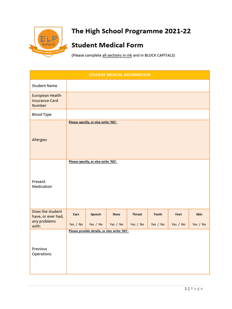 Medical Forms The High School Programme 2020-21 | PDF | Medical ...