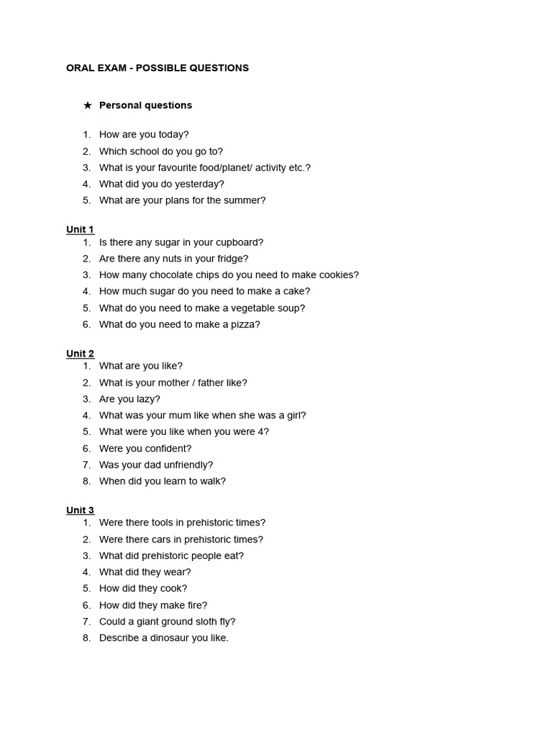 Oral Exam Questions for English Plus 1 | PDF