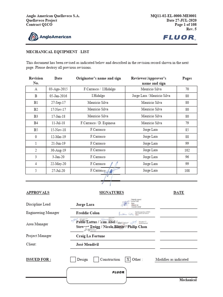 MQ11-02-EL-0000-ME0001_R5 - IFC Codificacion de Equipos | PDF | Mill ...