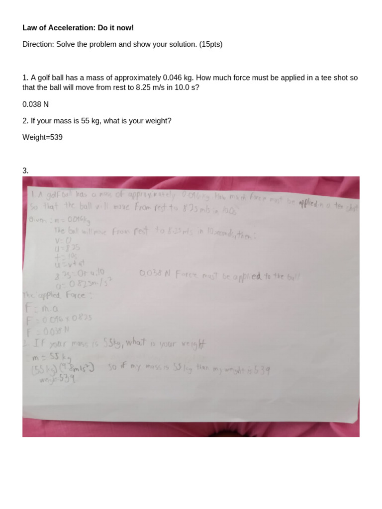 Assignment Law of Acceleration | PDF