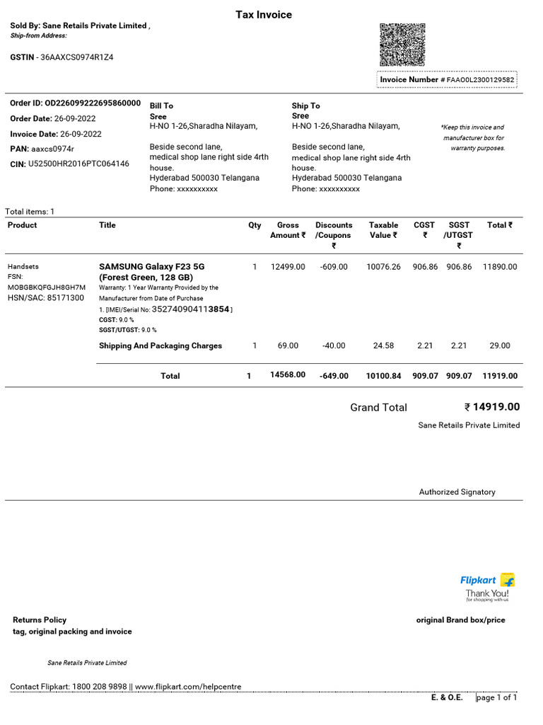 Samsung Mobile Invoice Details | PDF | Mobile Phones