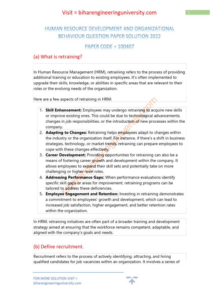 BEU HRM 2022 PYQ SOLUTION | PDF | Negotiation | Recruitment