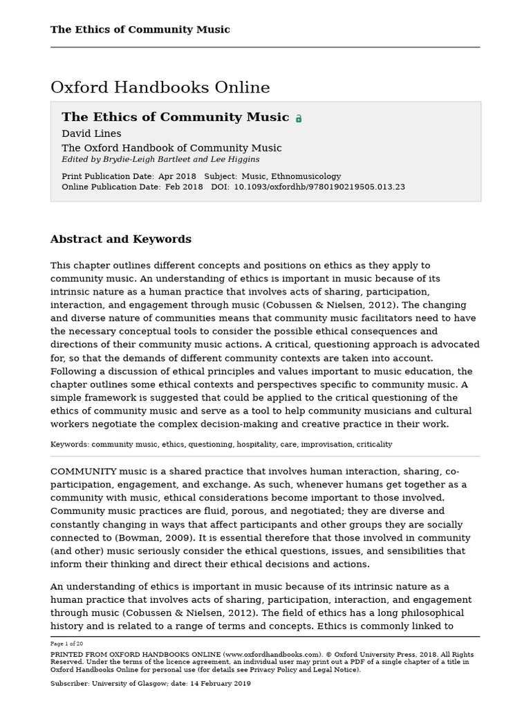 Ethics in Community Music Practices | PDF | Community | Virtue