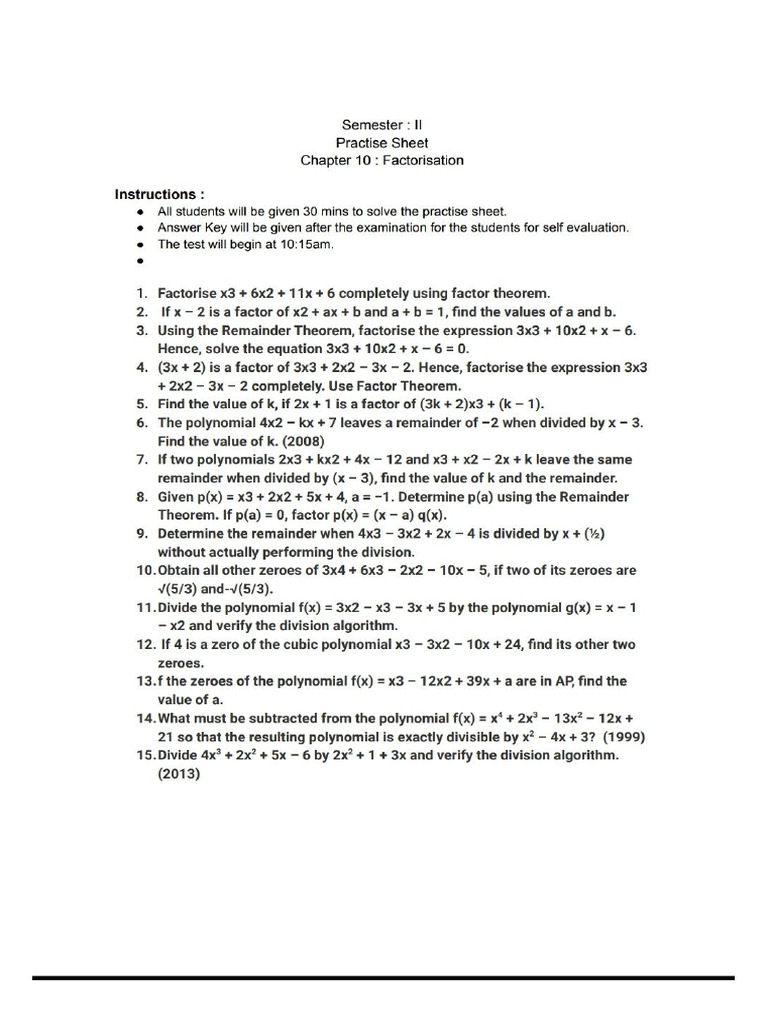 Maths_Factorisation_Practice_Question_Paper_Thank_You_Adithyan | PDF