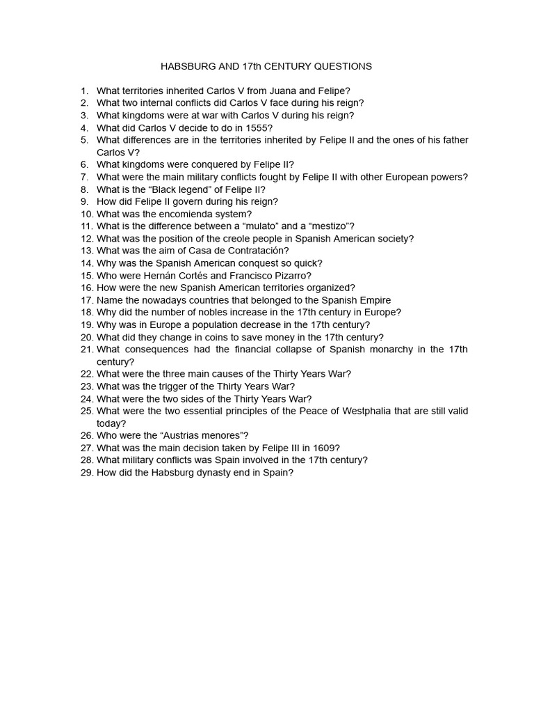 HABSBURG AND 17th CENTURY QUESTIONS | PDF