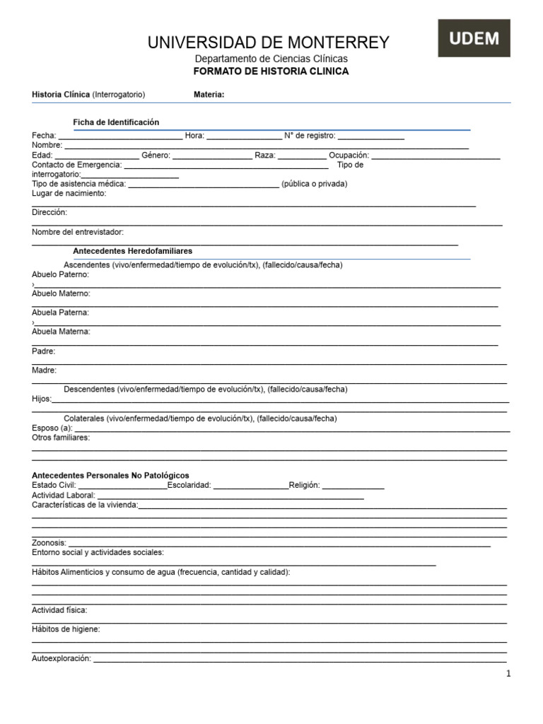 Historia Clínica Formato | PDF | Cuidado de la salud | Medicina