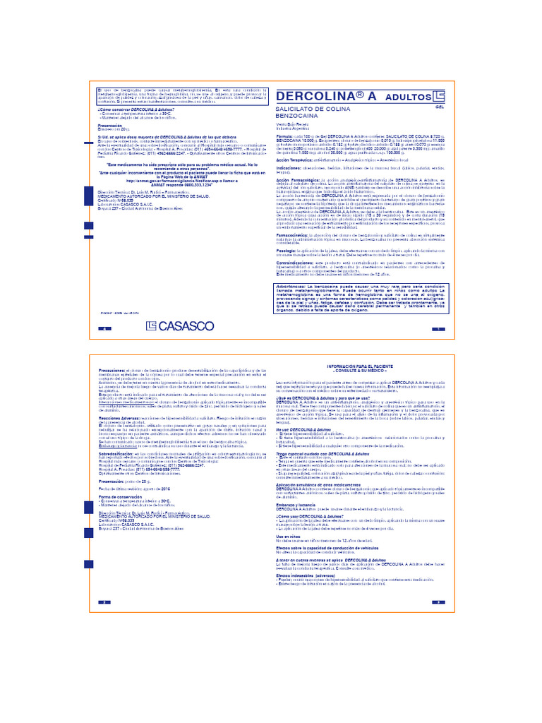 Instruccion Dercolina A Adultos PDF | PDF | Medicamentos con receta ...