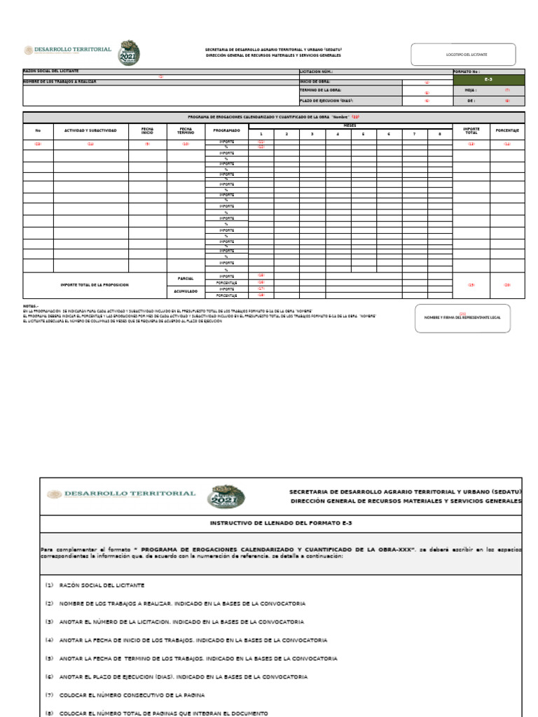 Formato E-3: Instrucciones de Llenado | PDF