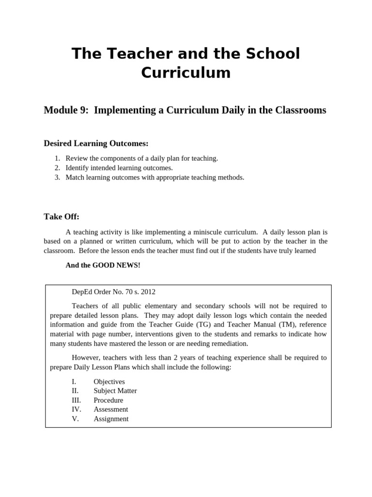 Daily Curriculum Implementation Guide | PDF | Learning Styles | Knowledge