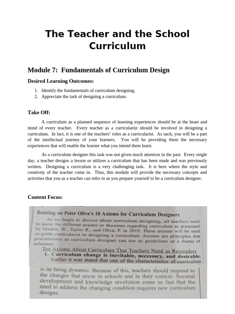 Module 7 The Teacher and The School Curriculum | PDF | Curriculum ...