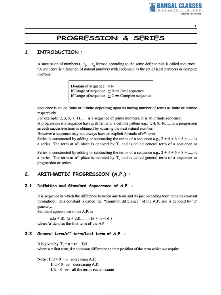 Chapter03 Progression - Series Jeemain - Guru | PDF