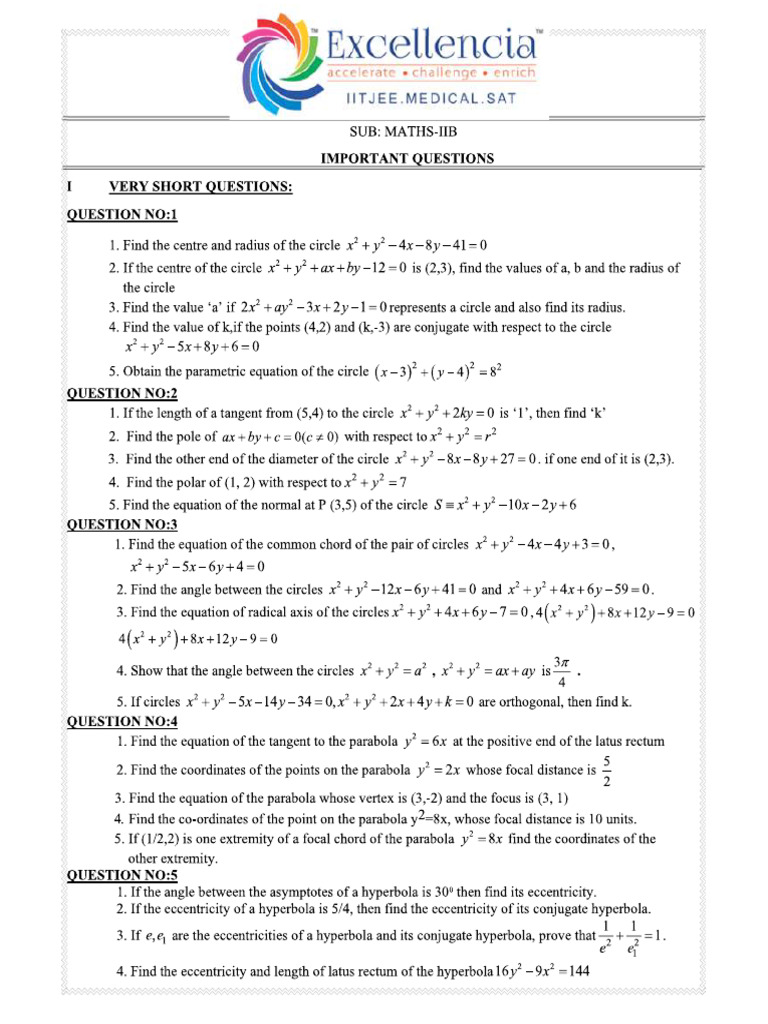 SR Maths Iib Imp Questions-2023 | PDF