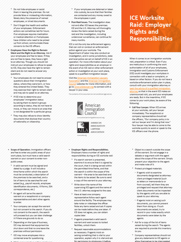 ICE Worksite Raid: Employer Guidelines | PDF | U.S. Immigration And ...