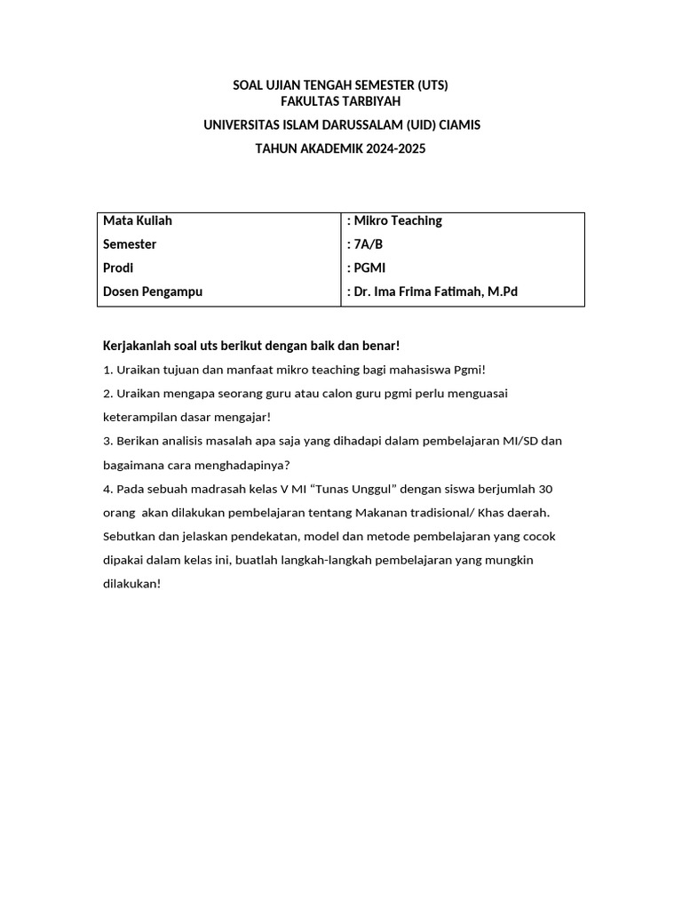 UTS Mikro Teaching Pgmi | PDF