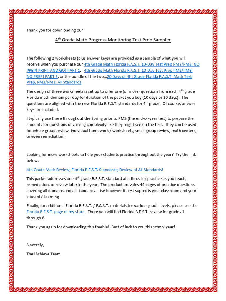 4 Grade Math Progress Monitoring Test Prep Sampler:, or The Bundle of ...