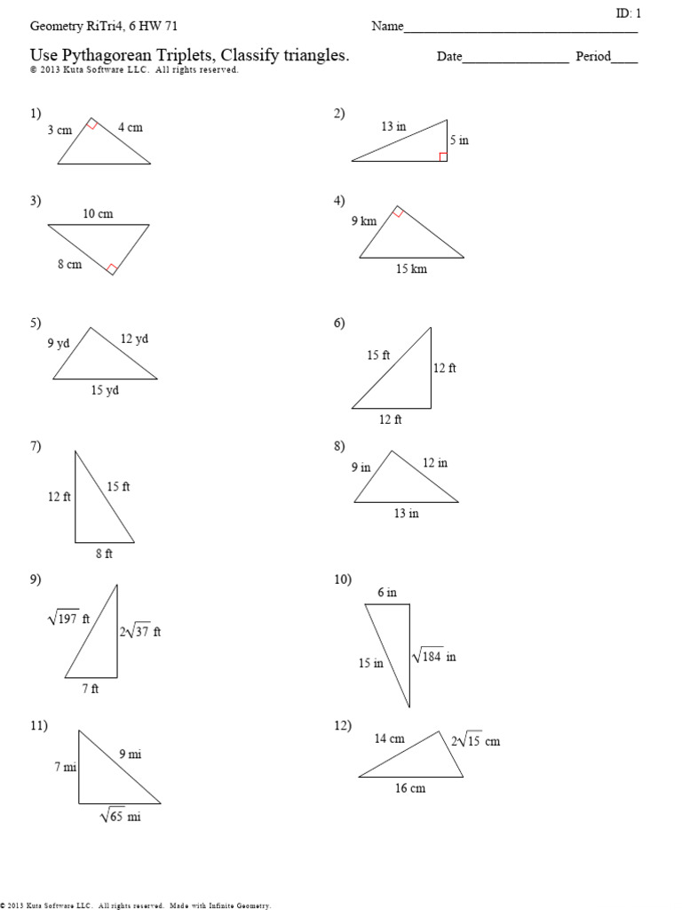 Pythagorean Theorem WS and Key | PDF | Euclidean Geometry | Euclidean Plane Geometry