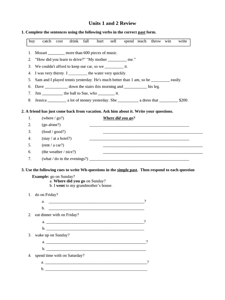 Units 1 and 2 Review (Int 1) | PDF | Syntax | Language Mechanics