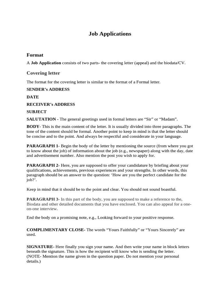 Job Applications CLASS 12 IMPORTANT | PDF