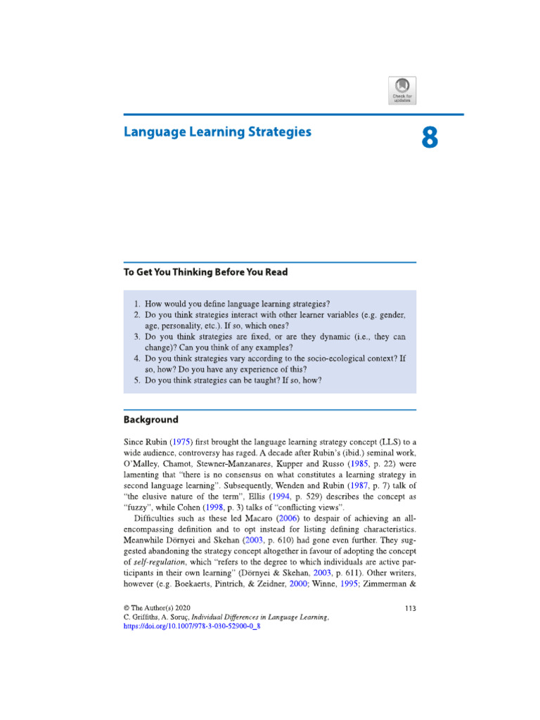 Chapter 8-Language Learning Strategies - Student | PDF