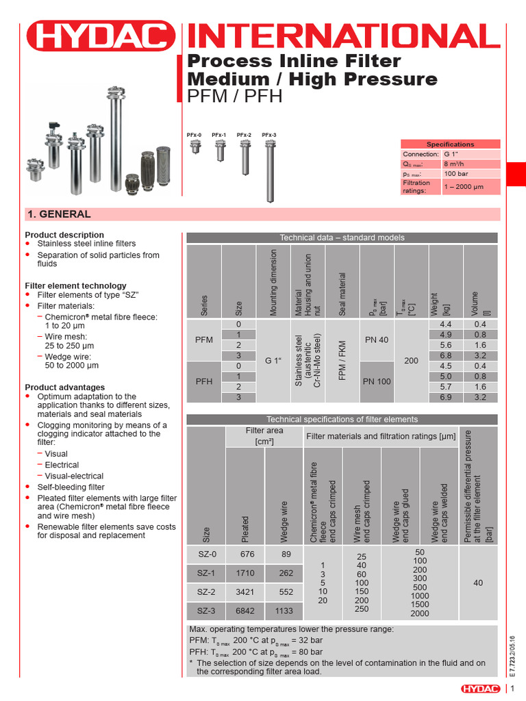 Hydac PFM - PFH | PDF | Filtration | Switch