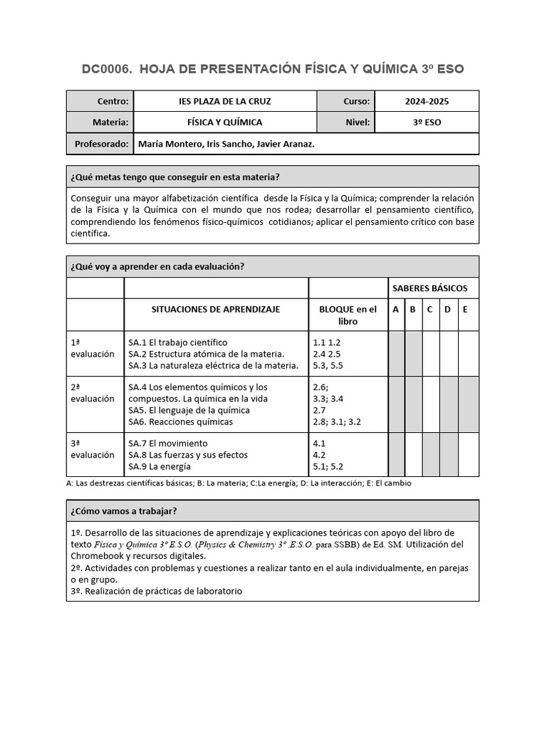 Presentación Física y Química 3º ESO | PDF | Química | Importar