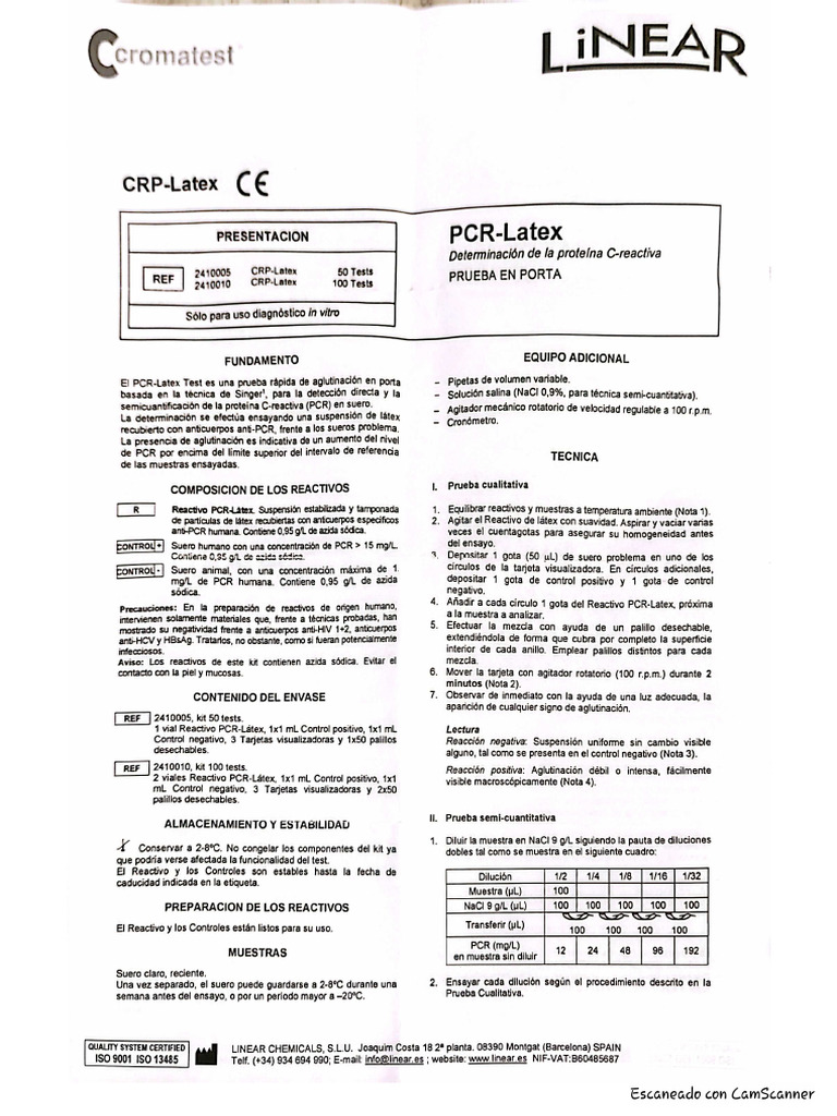 Proteína C Reactiva Latex | PDF