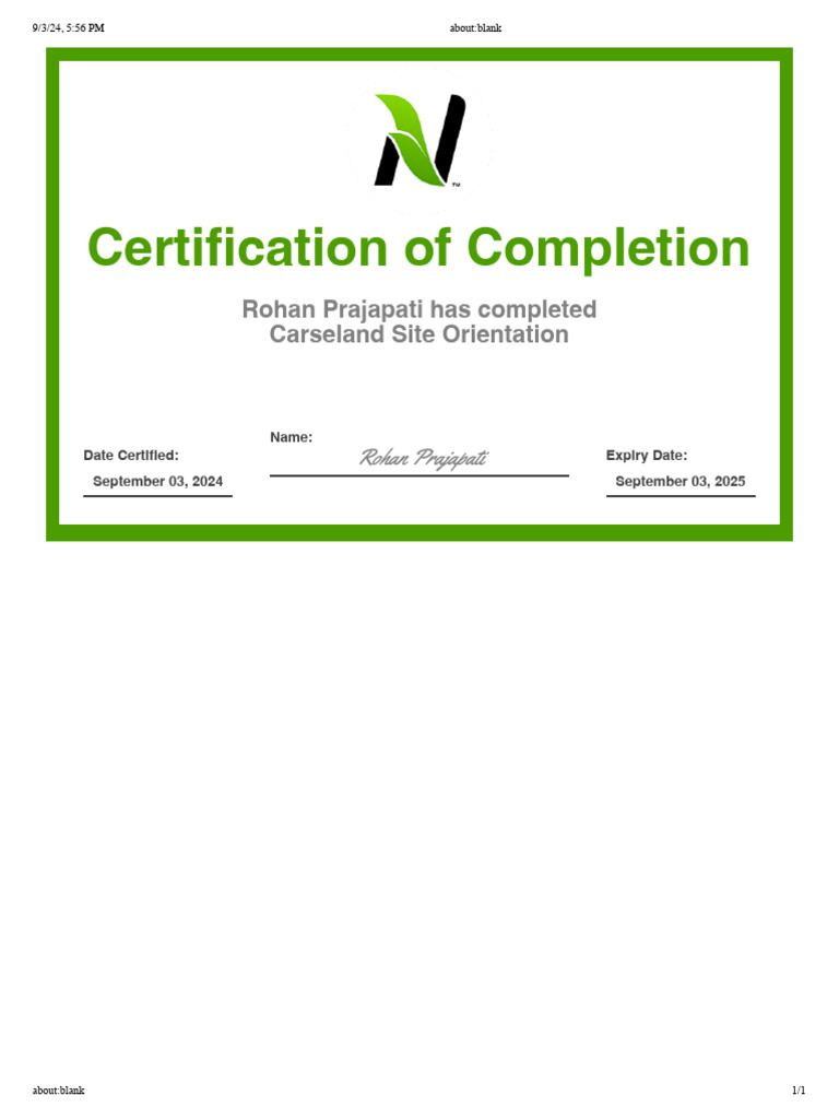 Carseland Site Orientation Certificate | PDF