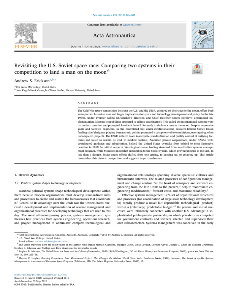 1 s2.0 S0094576518306271 Main | PDF | Space Race | Moon Landing