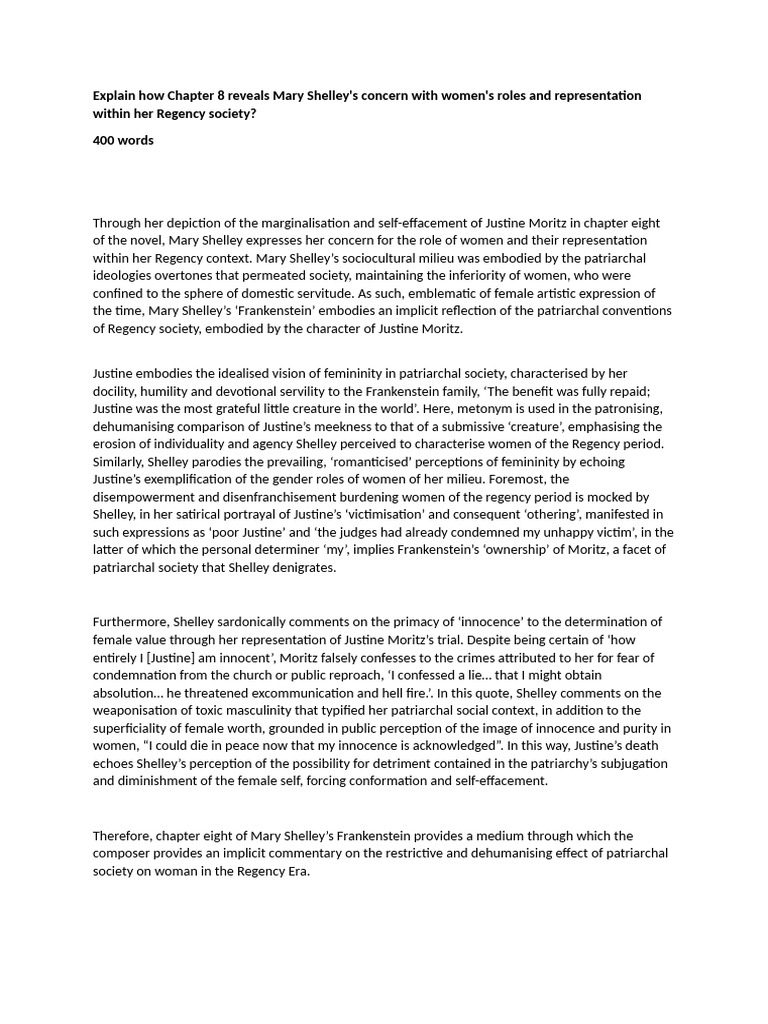 Frankenstein Chapter 8 Response | PDF | Frankenstein | Patriarchy