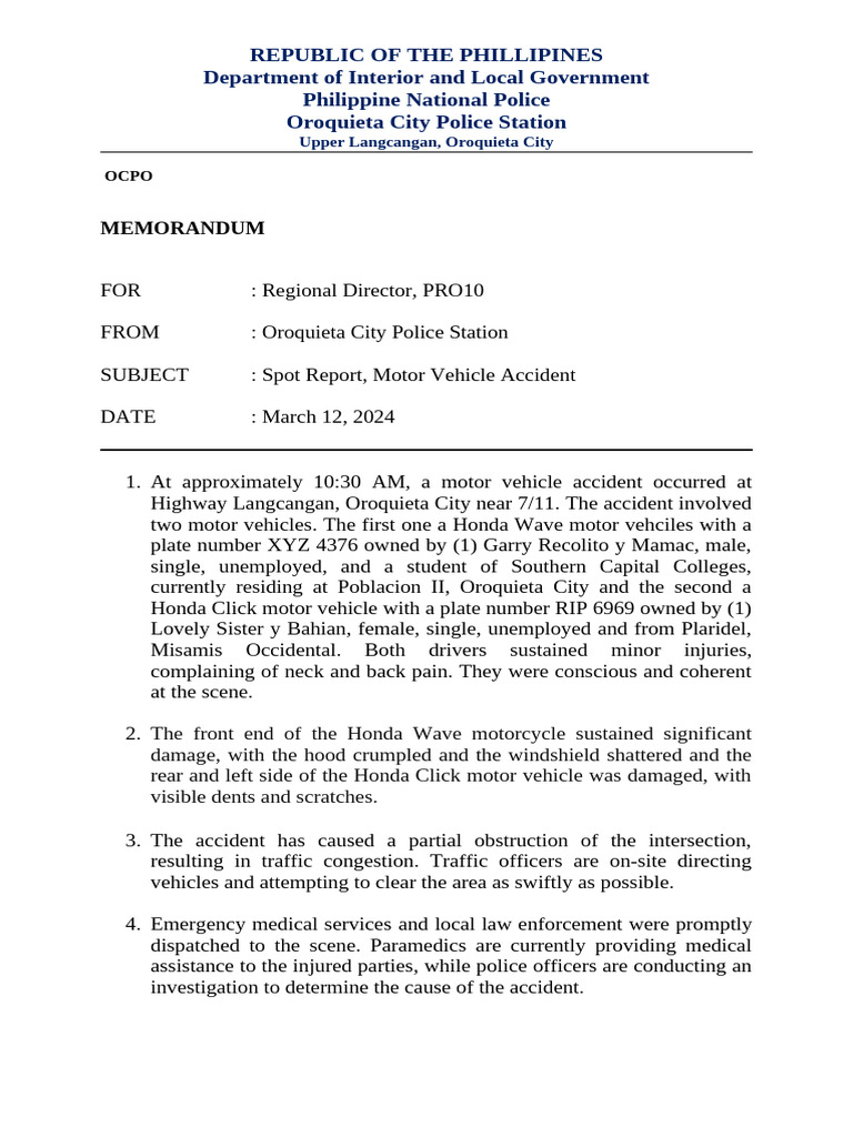 Spot Report | PDF | Traffic Collision | Traffic
