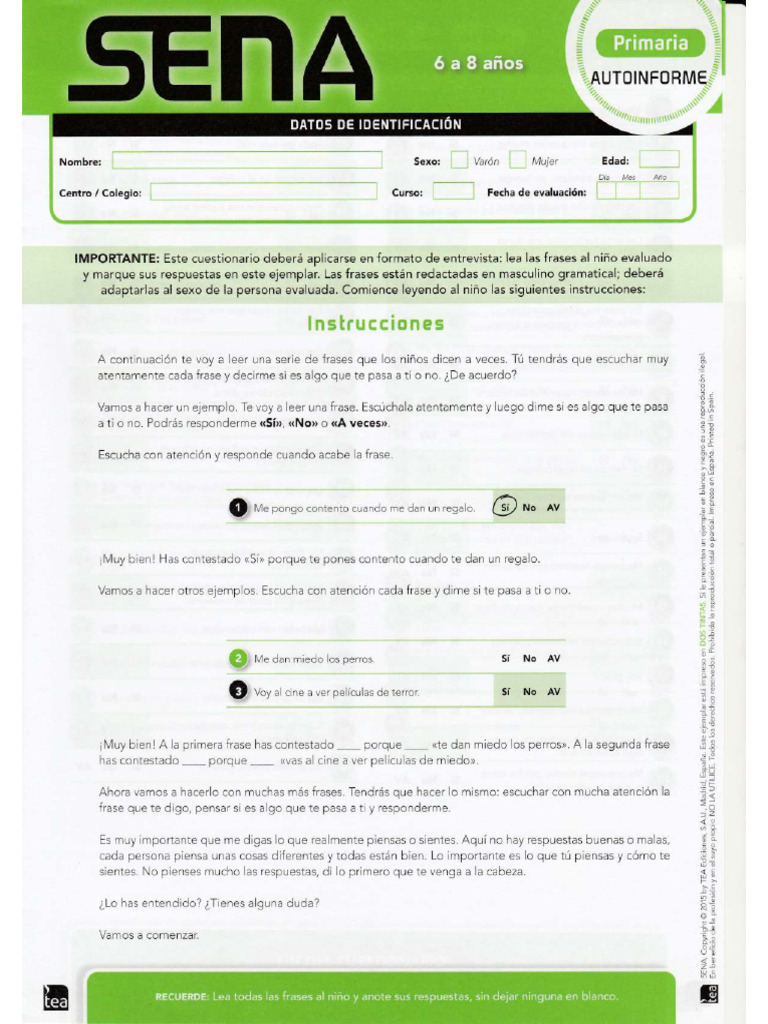 Primaria 6 A 8 Años Autoinforme | PDF
