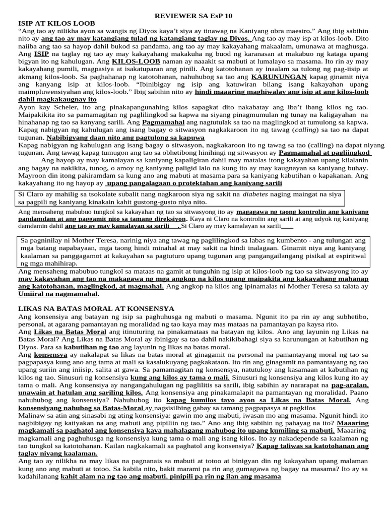 REVIEWER-EsP10-1st-PT | PDF